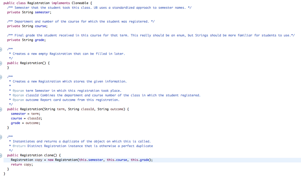 Solved public class Registration implements Cloneable | Chegg.com