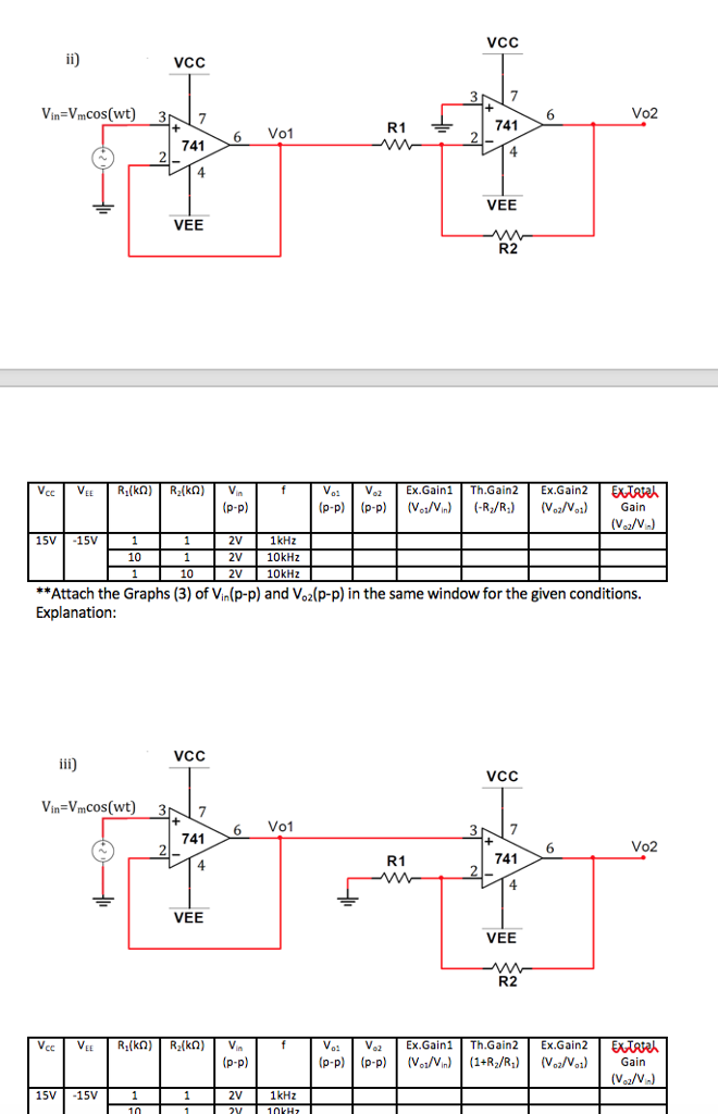 Solved VCC VCC Vin-Vmcos(wt)37 Vo2 6 R1 741 VEE VEE R2 | Chegg.com