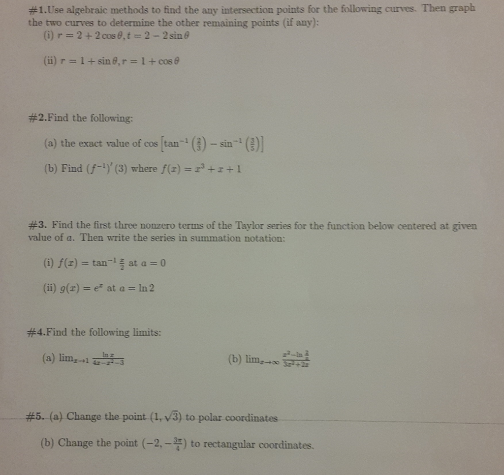 Solved Use algebraic methods to find the any intersection | Chegg.com