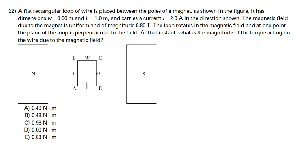 Solved 22) A flat rectangular loop of wire is placed between | Chegg.com
