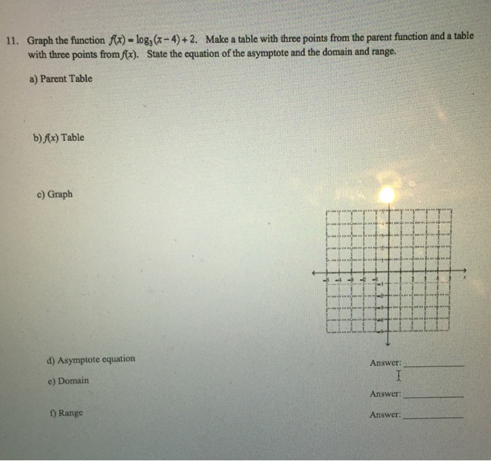 Solved Graph the function f(x) = log3(x - 4)+ 2. Make a | Chegg.com