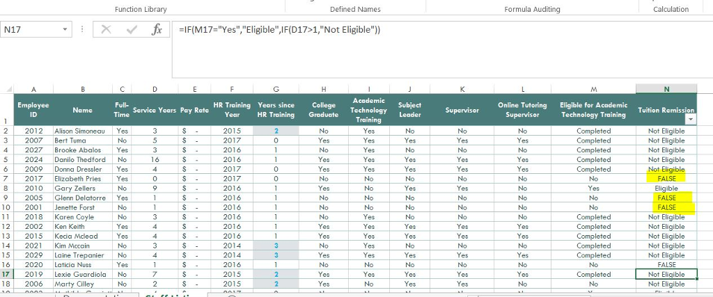 Solved In cell N2, enter a formula using the IF function and | Chegg.com