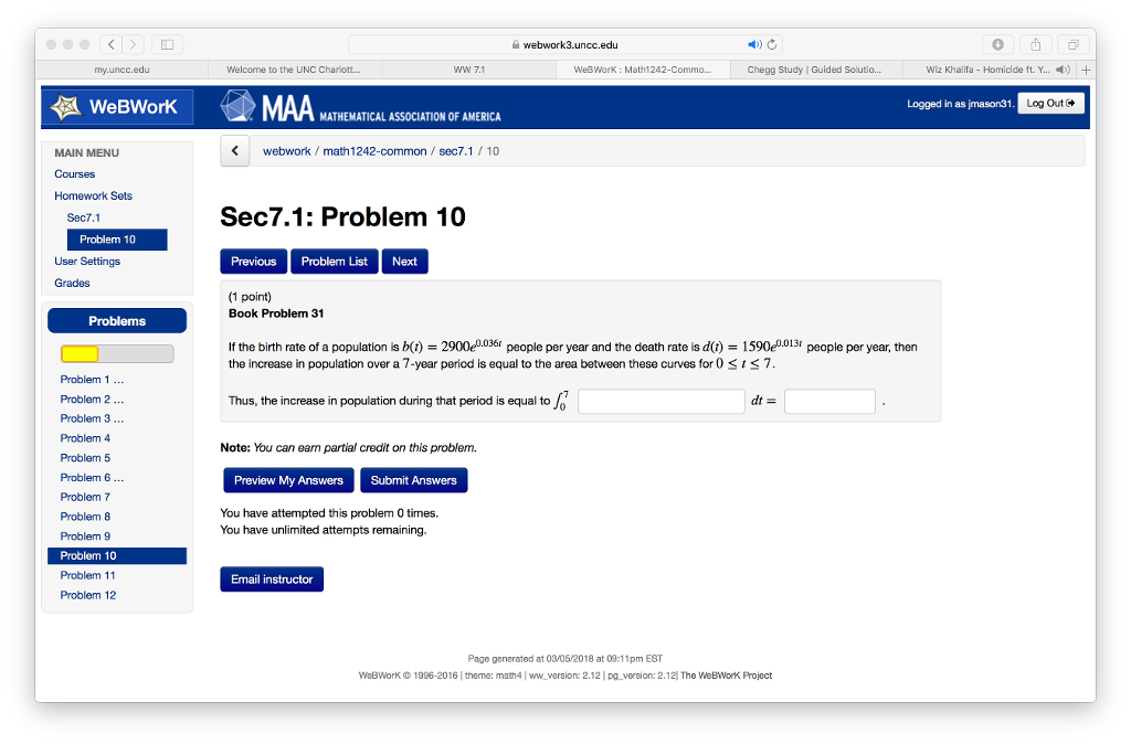 Solved webwork3.uncc.edu 0血 my.uncc.edu Welcome to the UNC | Chegg.com