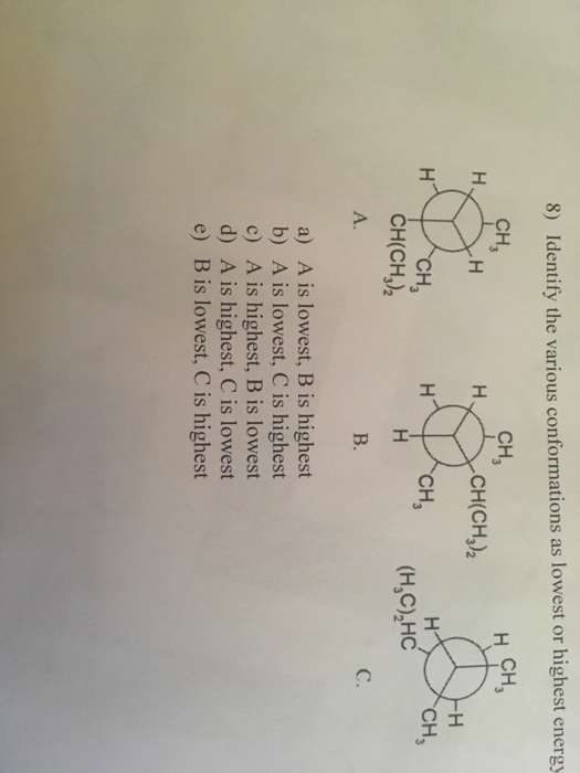 Solved Identify the various conformations as lowest or | Chegg.com