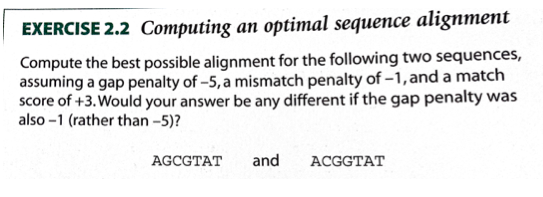 Solved EXERCISE 2.2 Computing an optimal sequence alignment | Chegg.com