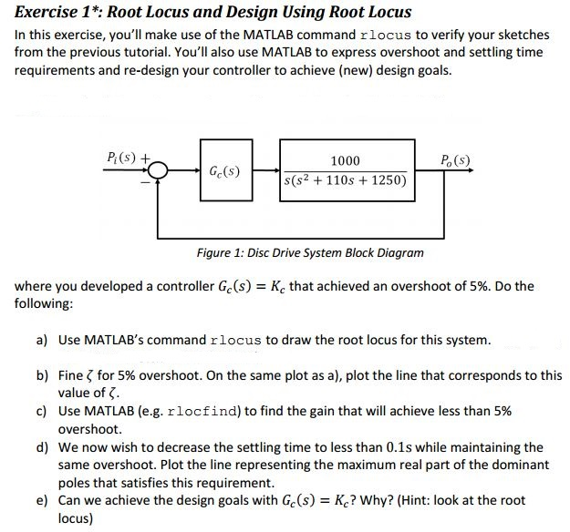 Solved Exercise 1*: Root Locus and Design Using Root Locus | Chegg.com