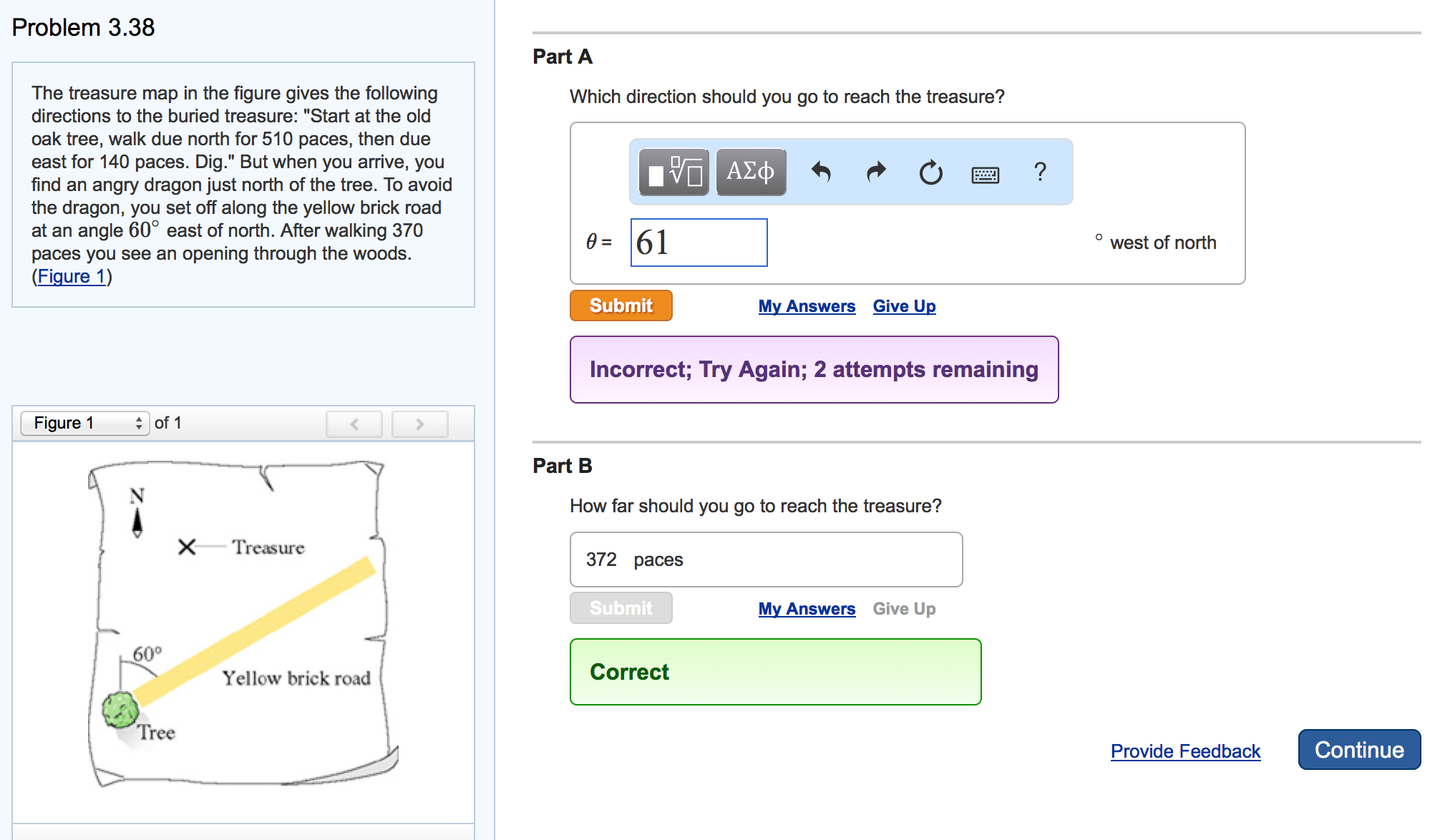Solved The treasure map in the figure gives the following | Chegg.com