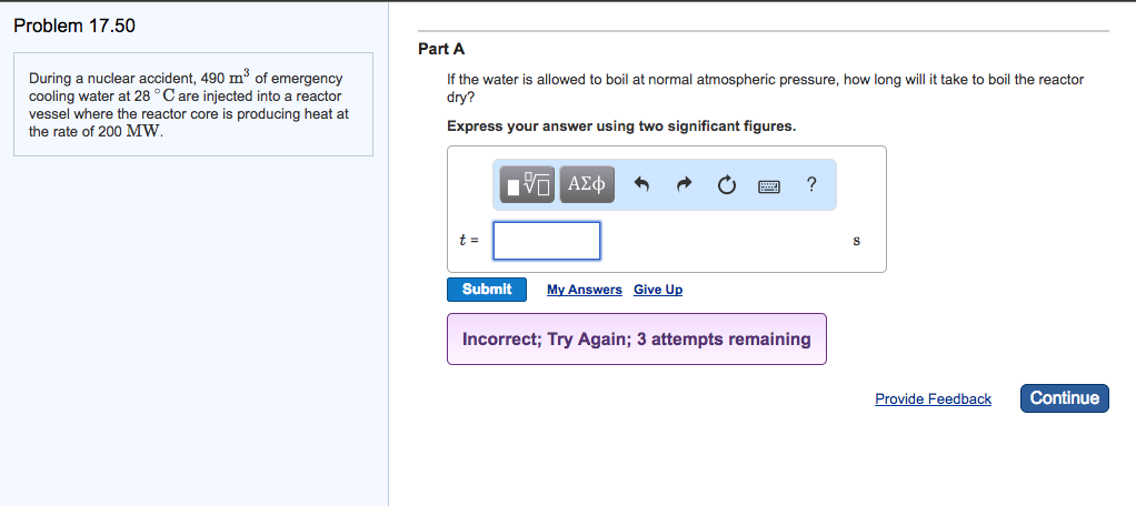 Solved During a nuclear accident, 490 m^3 of emergency | Chegg.com