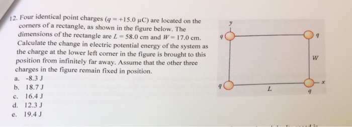 Solved 2. Four identical point charges (q-+15.0 uC are | Chegg.com