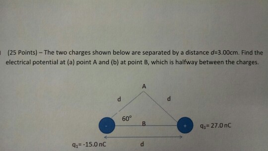 Solved (25 Points)-The two charges shown below are separated | Chegg.com
