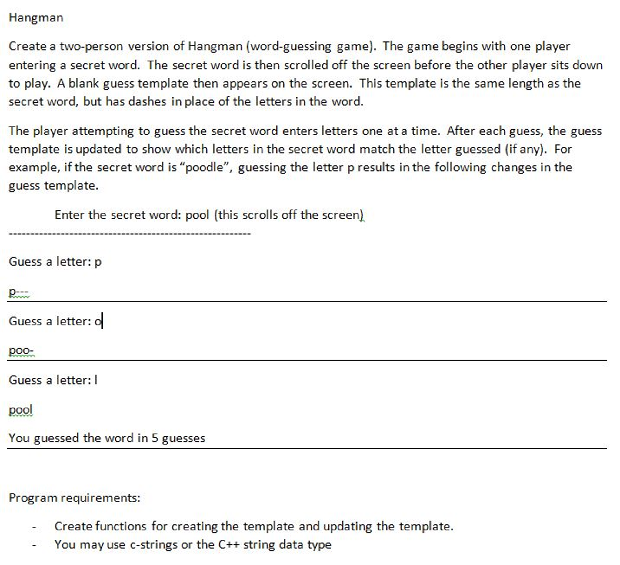 Solved Hangman Create a two-person version of Hangman | Chegg.com