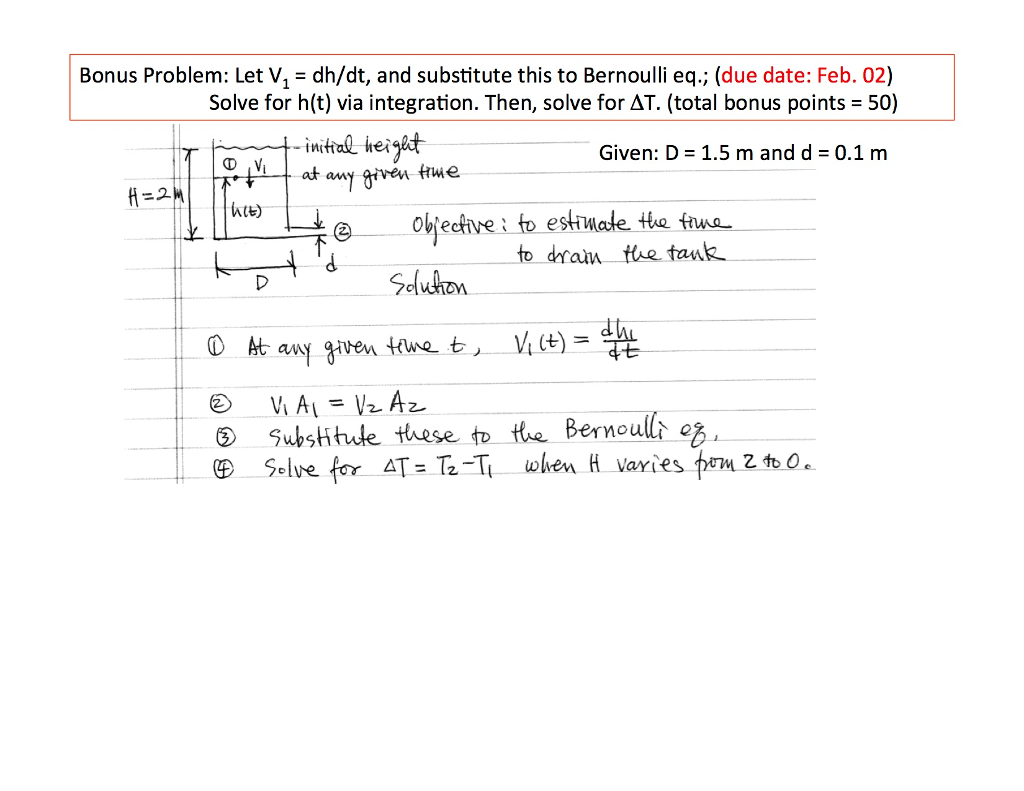 Solved Let V_1 = dh/dt, and substitute this to Bernoulli | Chegg.com