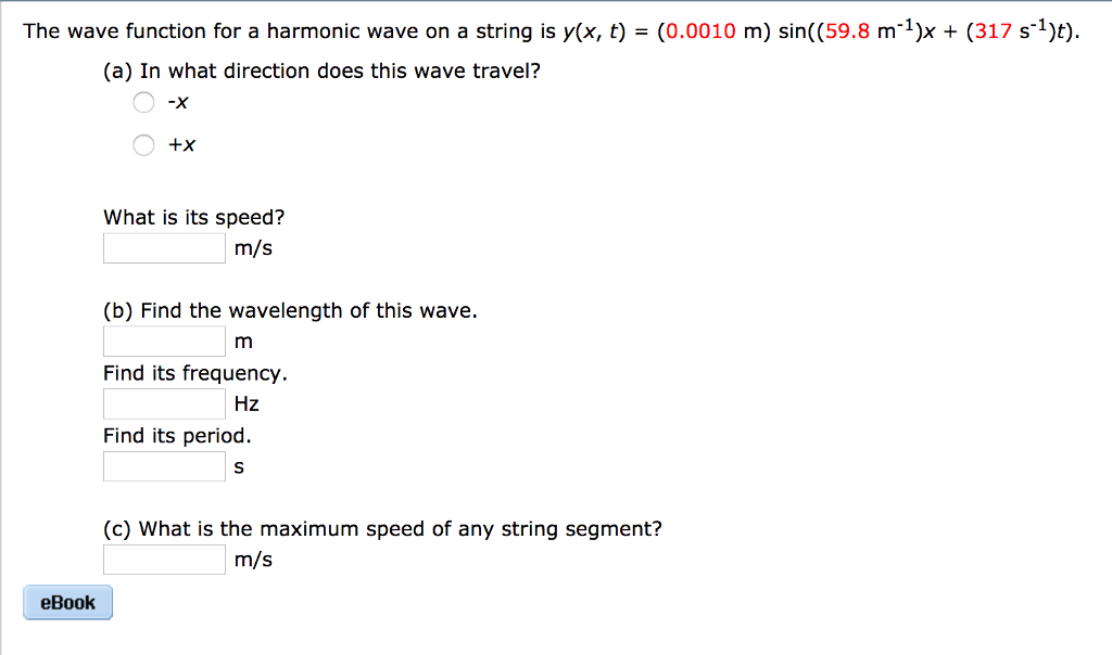Solved The wave function for a harmonic wave on a string is | Chegg.com