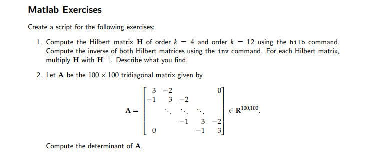 Solved Matlab Exercises Create A Script For The Following