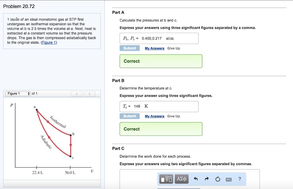 Solved Problem 20.72 Part A 1 mole of an ideal monatomic gas | Chegg.com Solved Problem 20.72 Part A 1 mole of an ideal monatomic gas | Chegg.com
