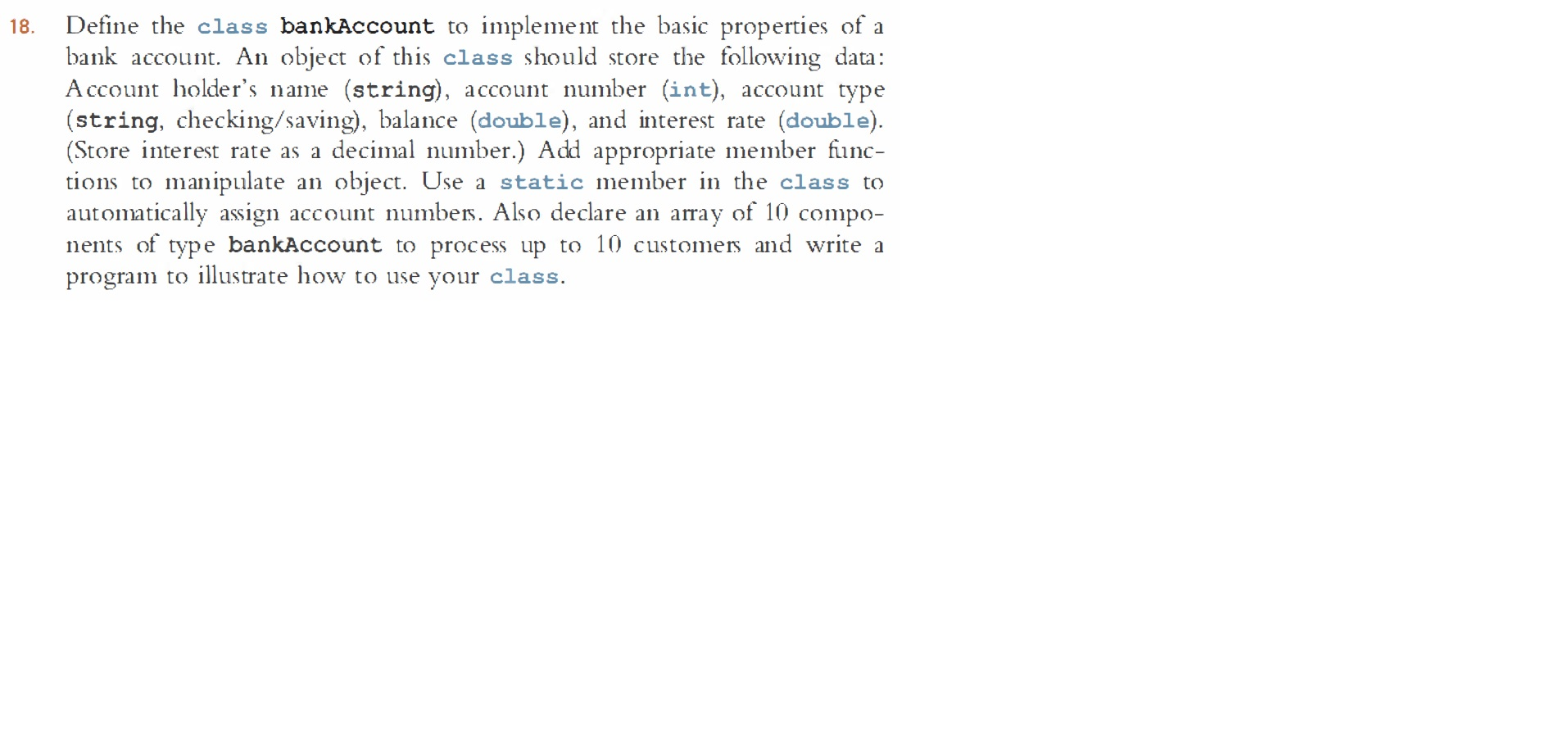 Solved 18. Define the class bankAccount to implement the | Chegg.com