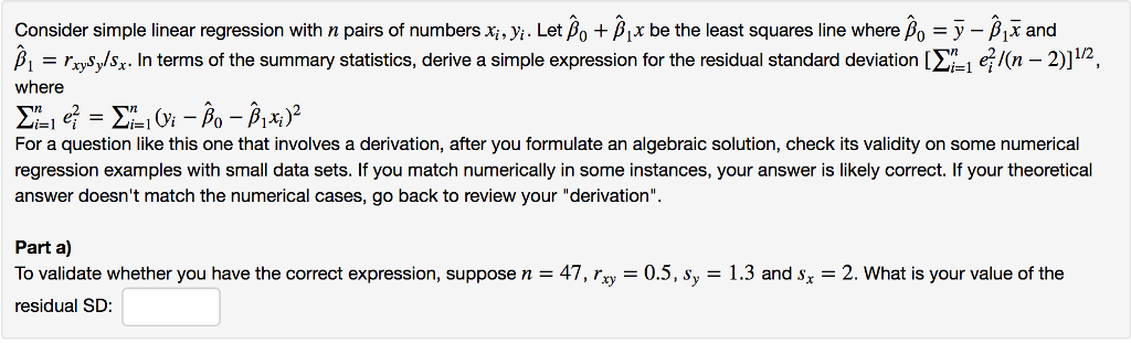 Solved Consider simple linear regression with n pairs of | Chegg.com