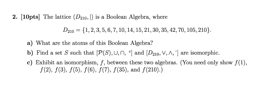 2. [10pts] The lattice (D21o, 1) is a Boolean | Chegg.com