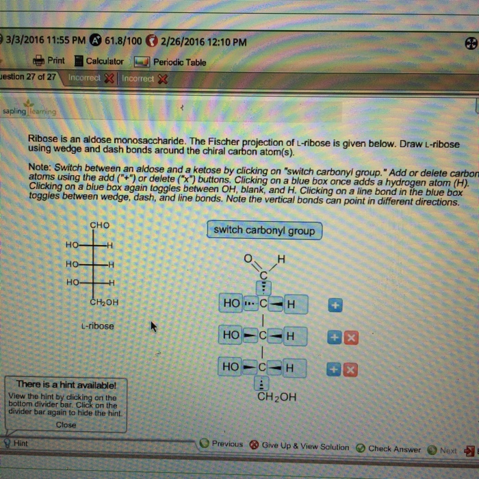 Solved Ribose is an aldose monosaccharide The Fischer | Chegg.com