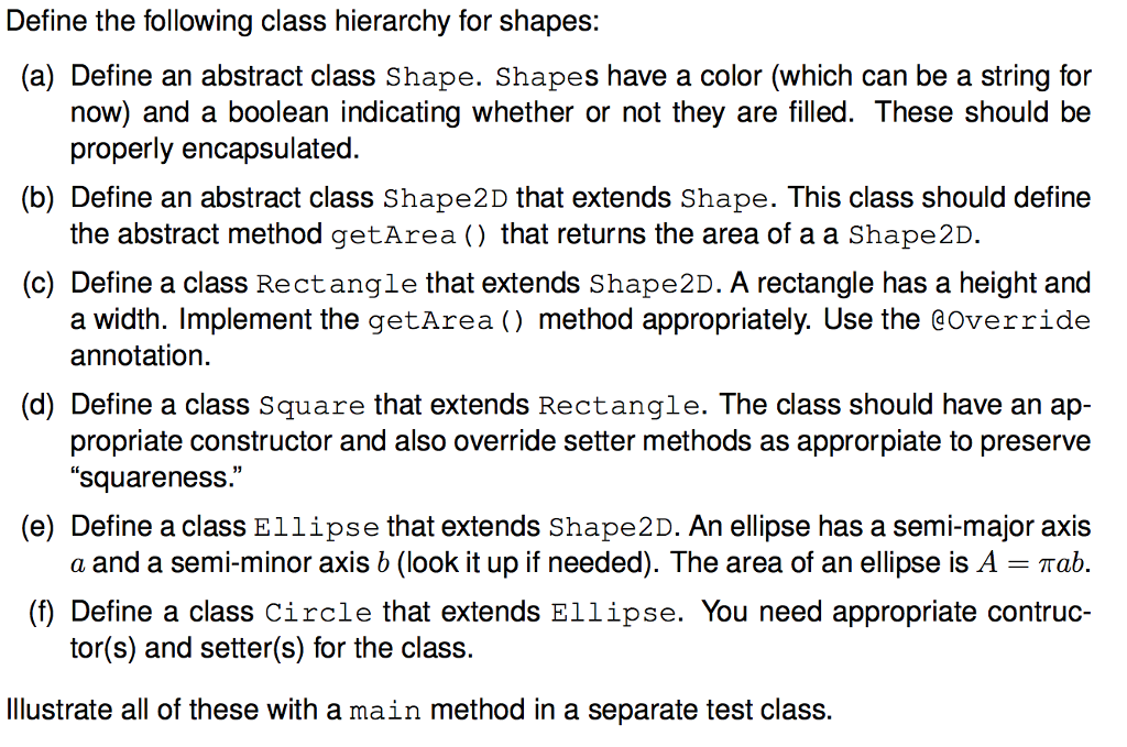 Solved Define The Following Class Hierarchy For Shapes A