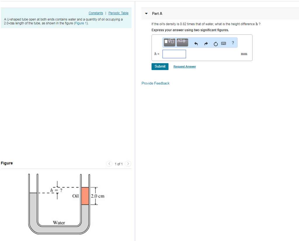 Solved Constants | PeriodicTable Part A A U-shaped tube open | Chegg.com
