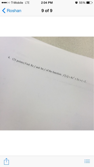 Solved 4. Find Re f and lm f of the function: f(z) = 4z^2 + | Chegg.com