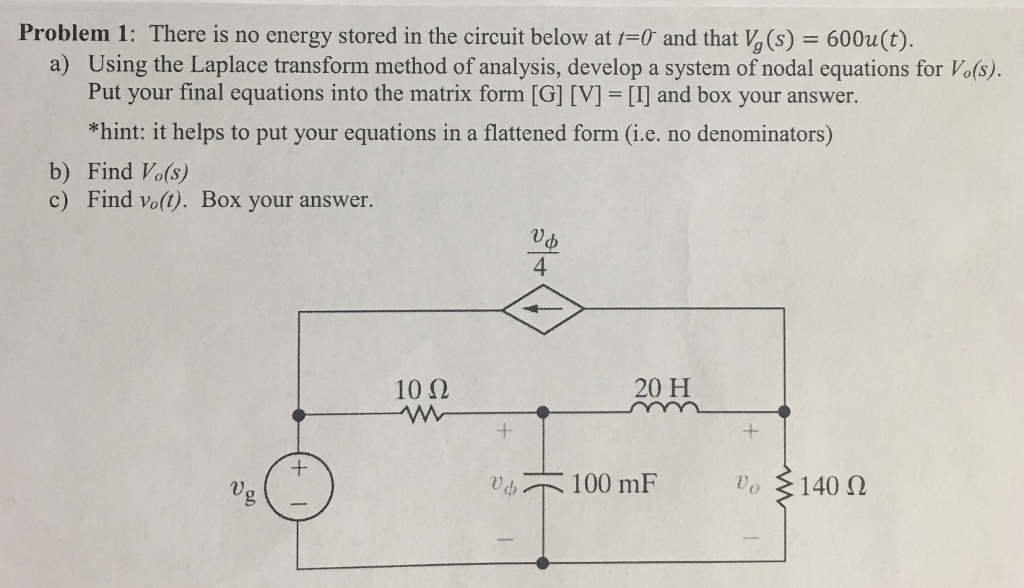 Solved Problem 1: There is no energy stored in the circuit | Chegg.com