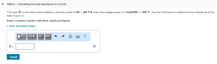 Solved Part C - Calculating the load impedance in a circuit | Chegg.com