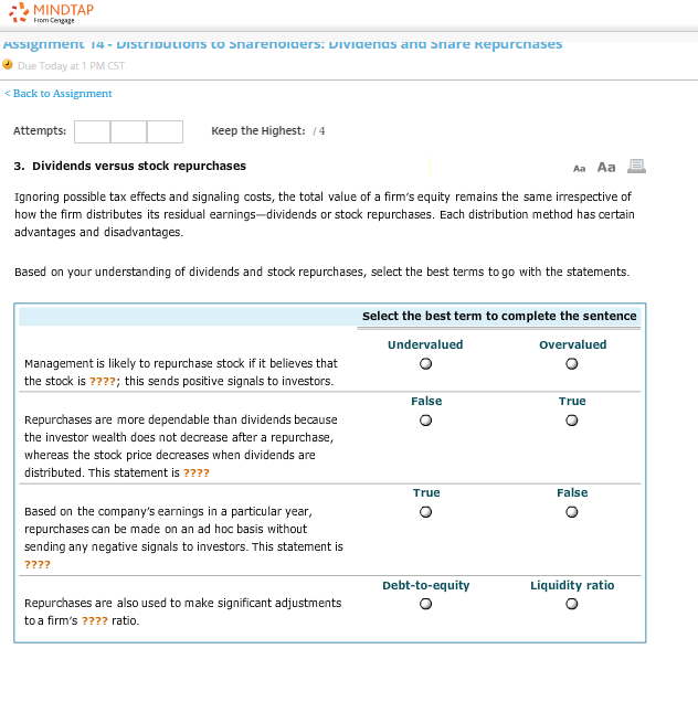 Solved Dividends Versus Stock Repurchases Ignoring Possible Chegg