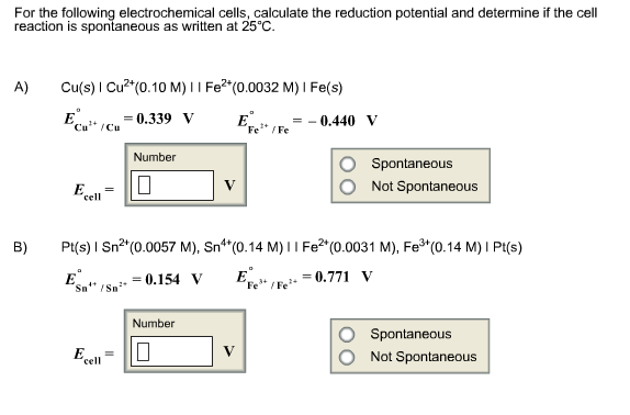 Solved For the following electrochemical cells, calculate | Chegg.com