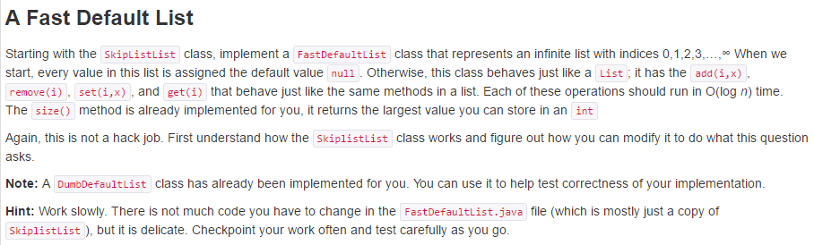 Solved A Fast Default List Starting with the skipListlist | Chegg.com