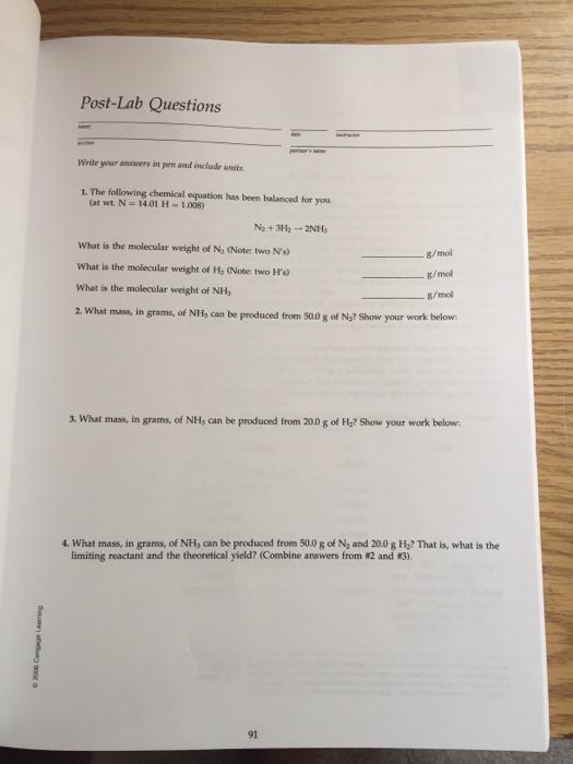 Solved Post-Lab Questions Wrile your ansvers in pen and | Chegg.com