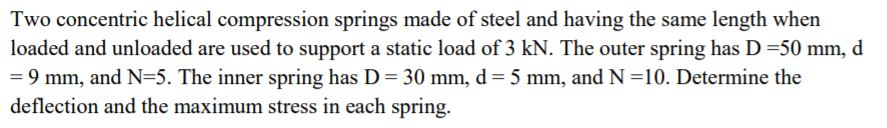 Solved Two concentric helical compression springs made of | Chegg.com
