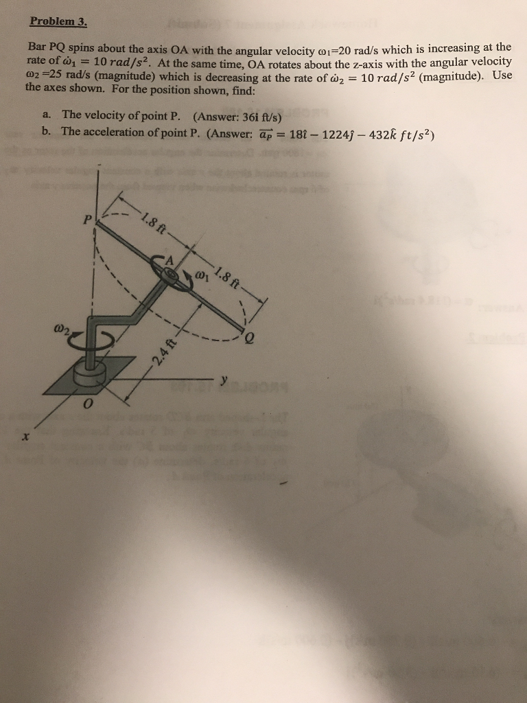 Problem 3 Bar PQ spins about the axis OA with the | Chegg.com
