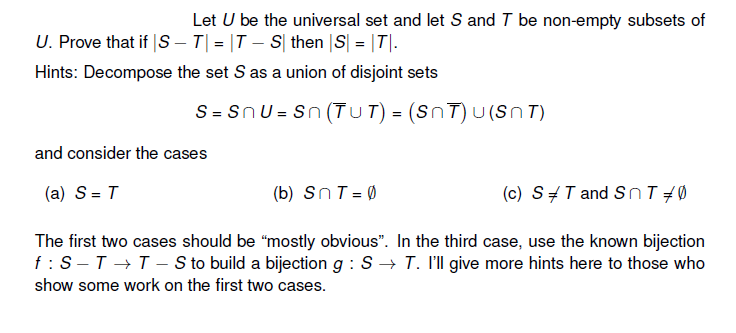 Solved Let U be the universal set and let S and T be | Chegg.com