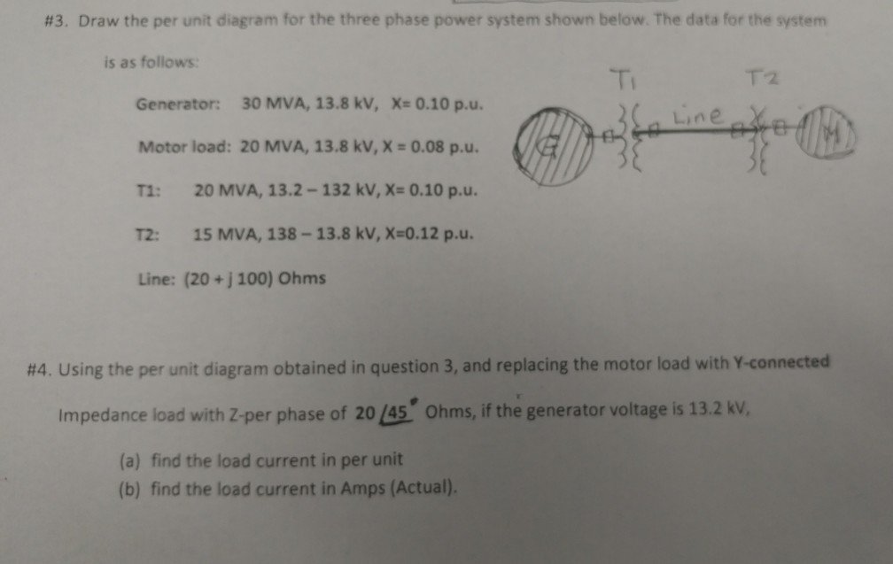 Solved #3. Draw the per unit diagram, for the three phase | Chegg.com