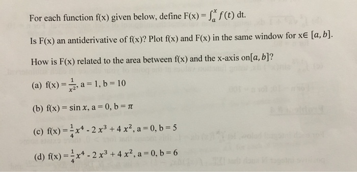 Solved For each function f(x) given below, define F(x) = | Chegg.com
