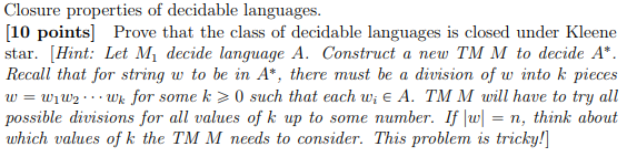 Solved Closure properties of decidable languages [10 points | Chegg.com