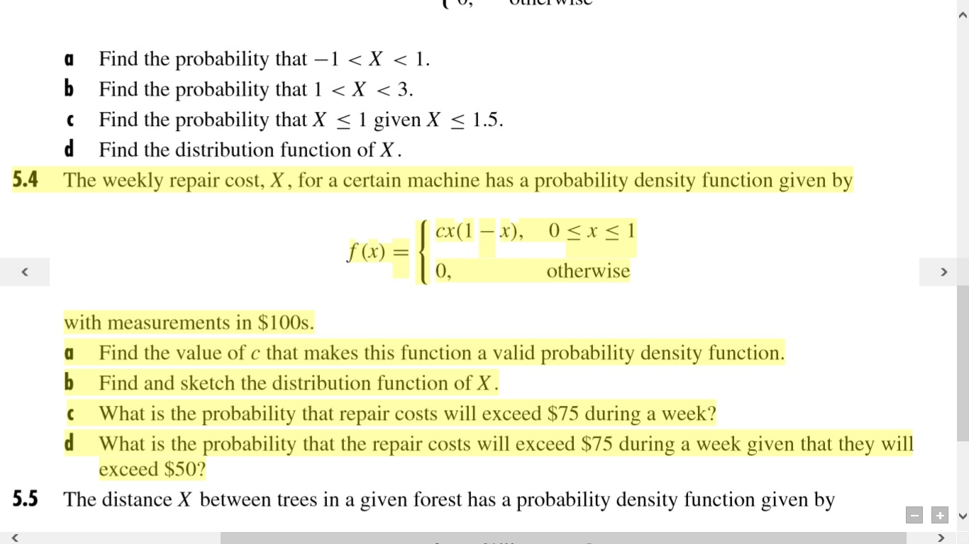 The weekly repair cost, X, for a certain machine has | Chegg.com