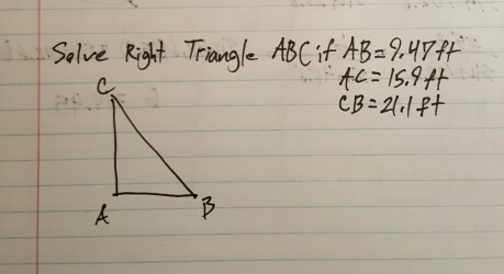 Solved Solve right Triangle ABC if AB = 9.47 ft AC = 15.9 | Chegg.com