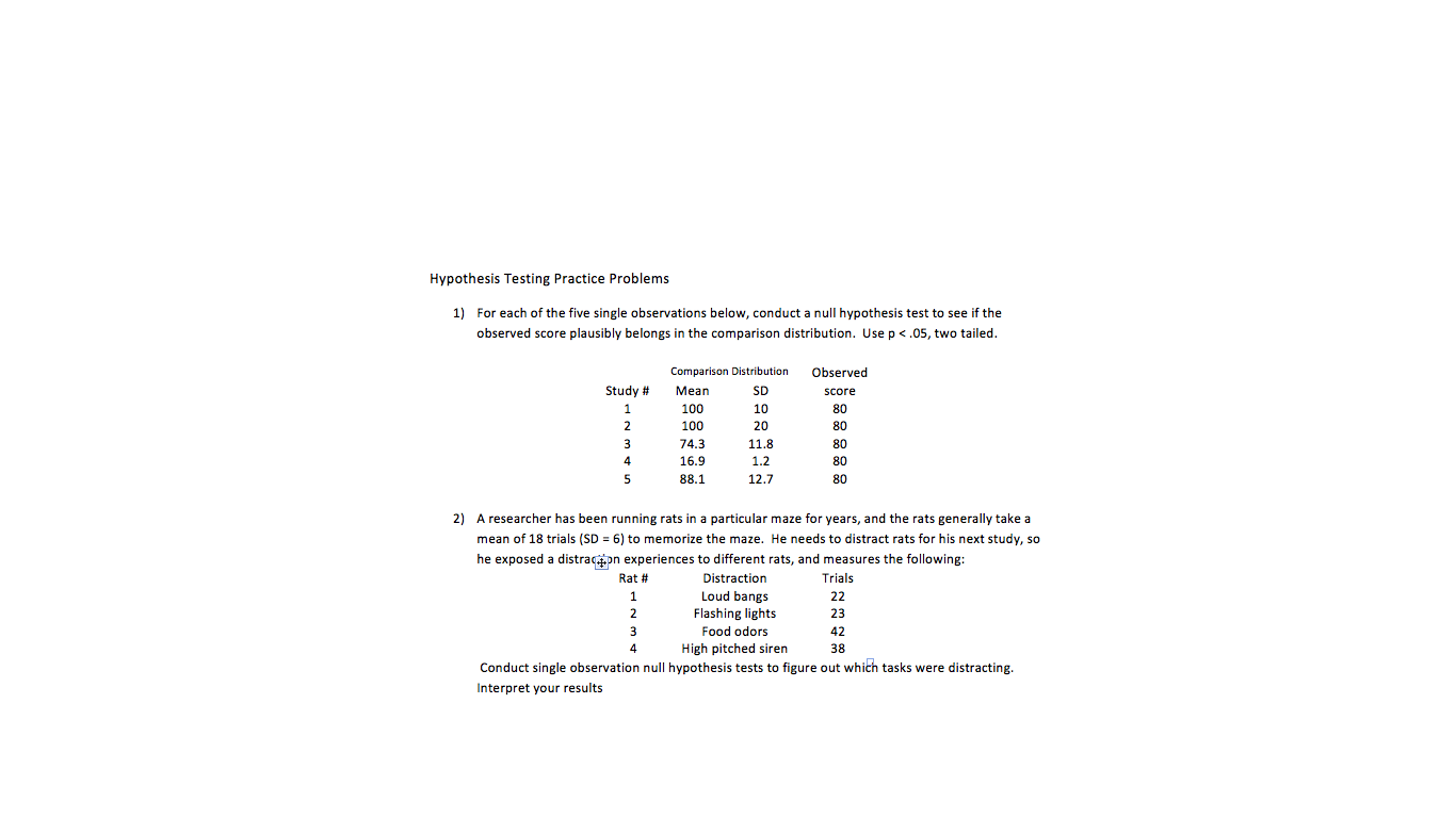Solved Hypothesis Testing Practice Problems 1 For Each Of