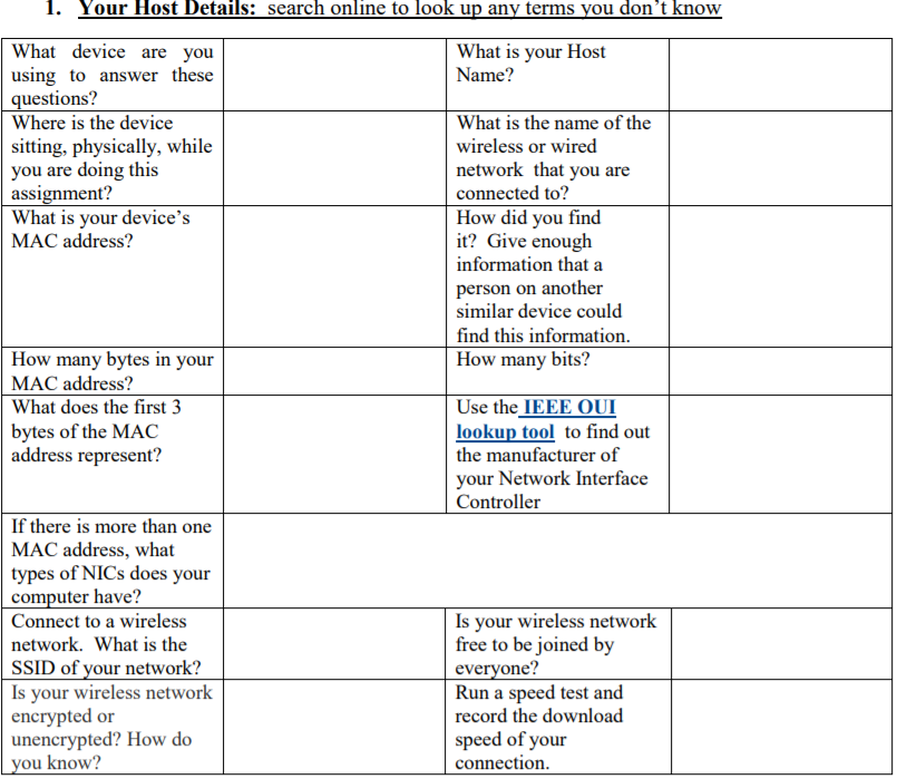 Solved 1. Your Host Details: search online to look up any | Chegg.com