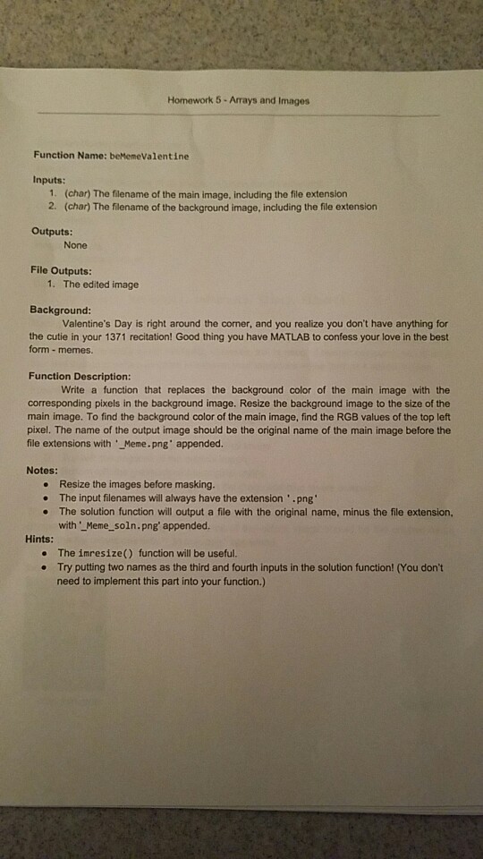Homework 5-Arrays and Images Function Name: | Chegg.com