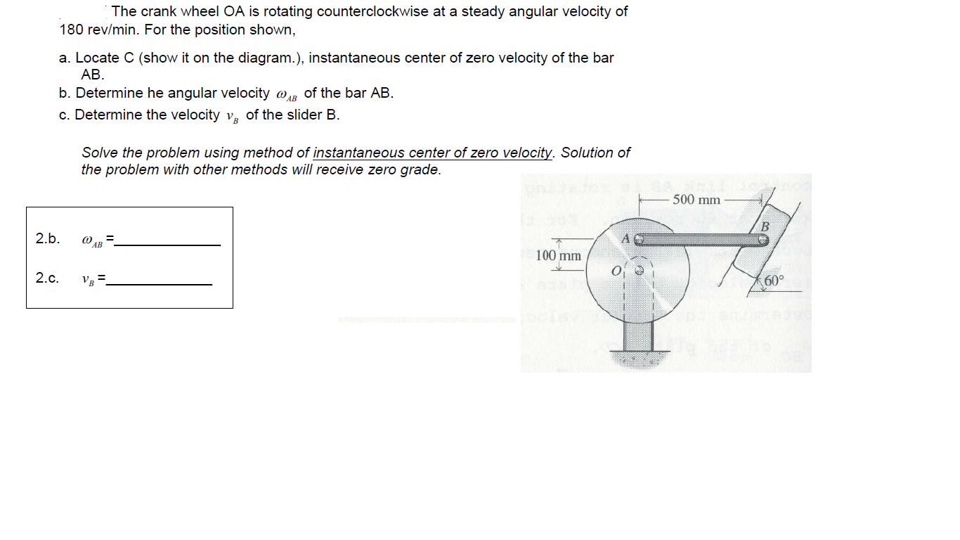 Solved The crank wheel OA is rotating counterclockwise at a | Chegg.com