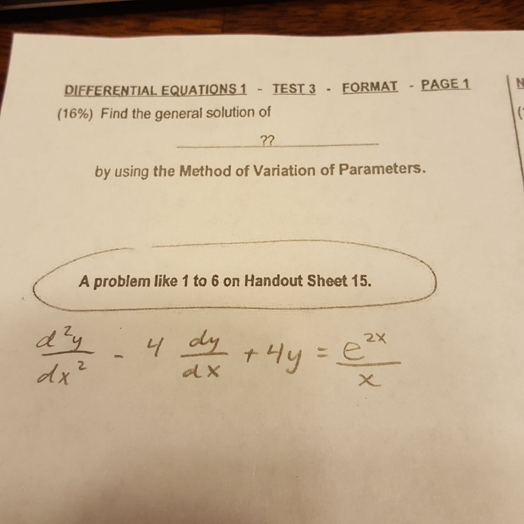Solved DIFFERENTIAL EQUATIONS 1 - TEST 3 - FORMAT - PAGE 1 | Chegg.com