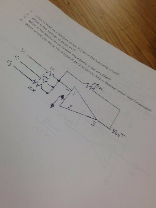 Solved What is Vout as a function of V1, V2, V3 in the | Chegg.com