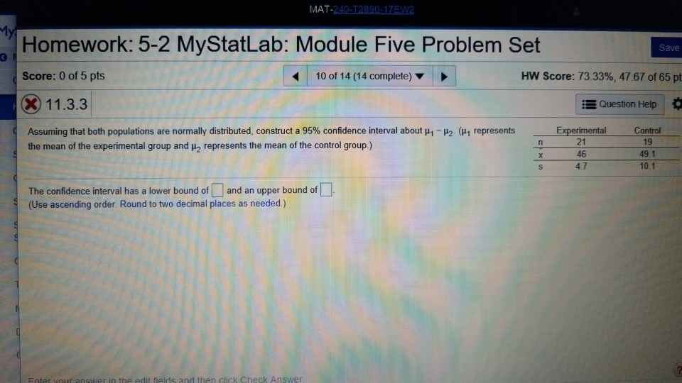 Solved MAT-24 Save Homework: 5-2 MyStatLab: Module Five | Chegg.com