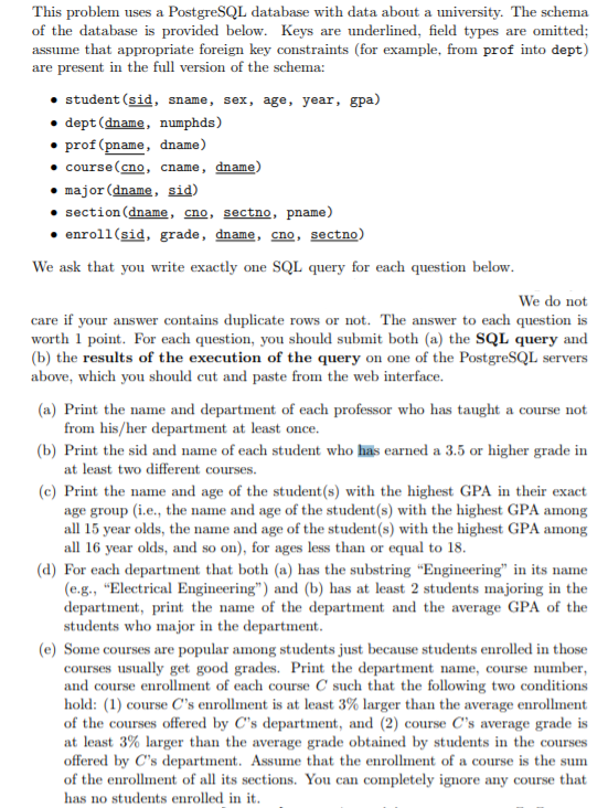 This Problem Uses A Postgresql Database With Data
