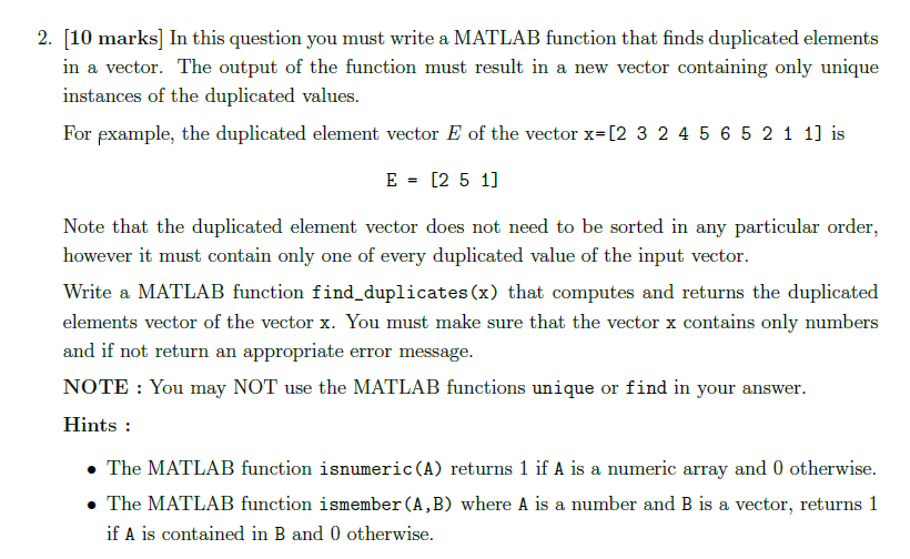 Solved In this question you must write a MATLAB function | Chegg.com