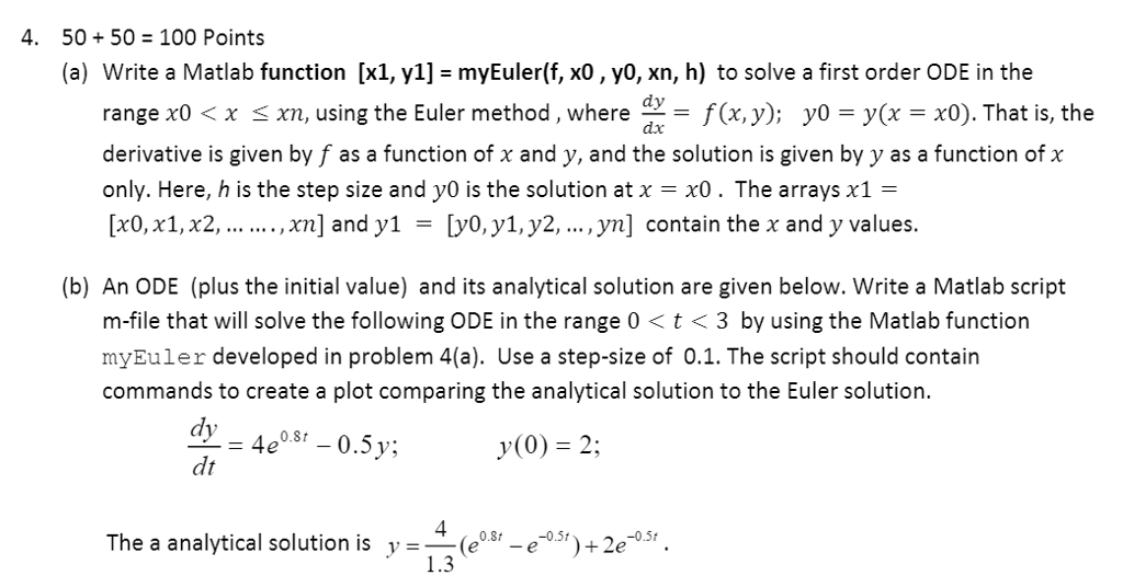 Solved Write A Matlab Function X1 Y1 Myeulerf X0 Y0 0773